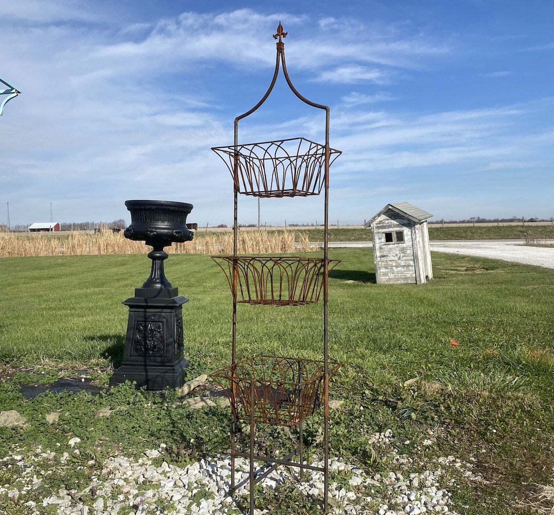 Rustic Wrought Iron 3 Tier Plant Stand - Vintage Garden Decor - Etsy