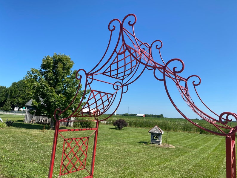 Colonial Red Curl Drape Wrought Iron Garden Arbor, Vine Trellis - Etsy