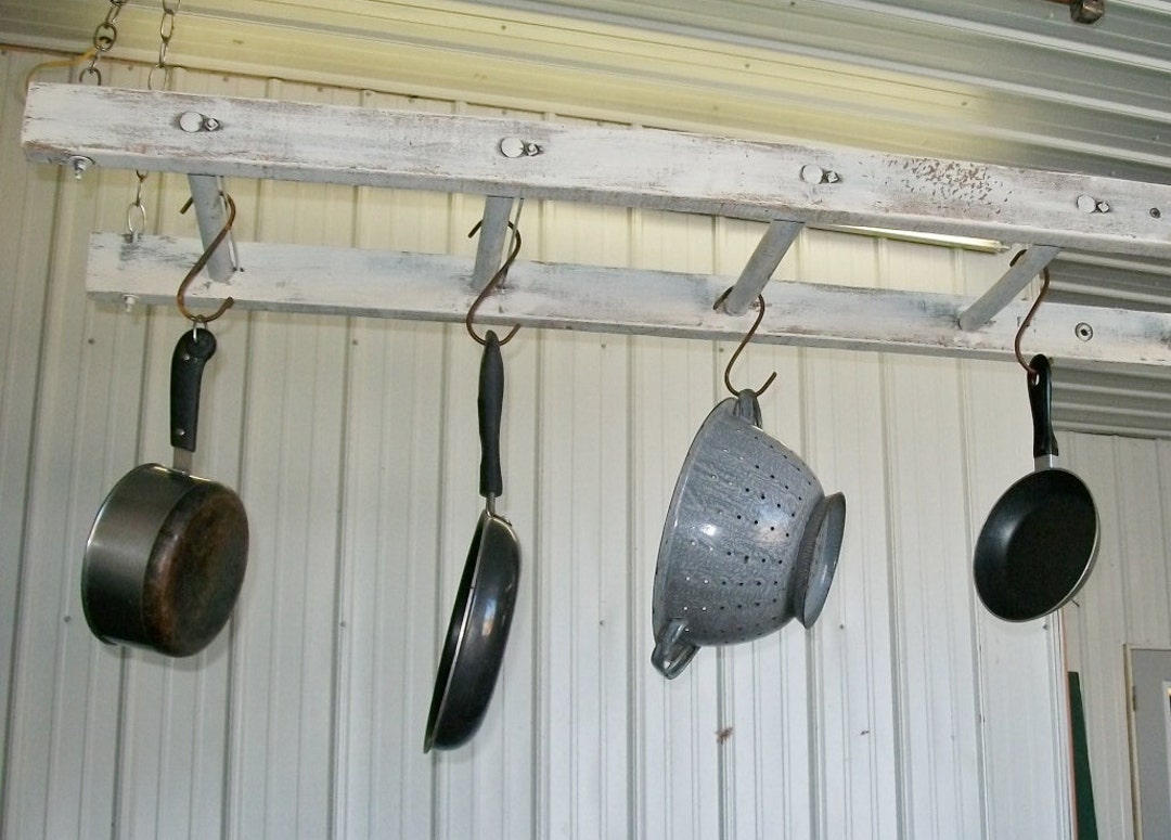 4 Rung Pot Rack Using Antique Ladder - Vintage Surface - Country Color ...