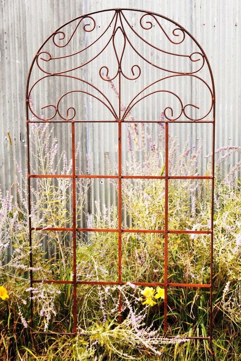 Wrought Iron Checkerboard Garden Trellis 60" X 32", Climbing Vine Plant ...