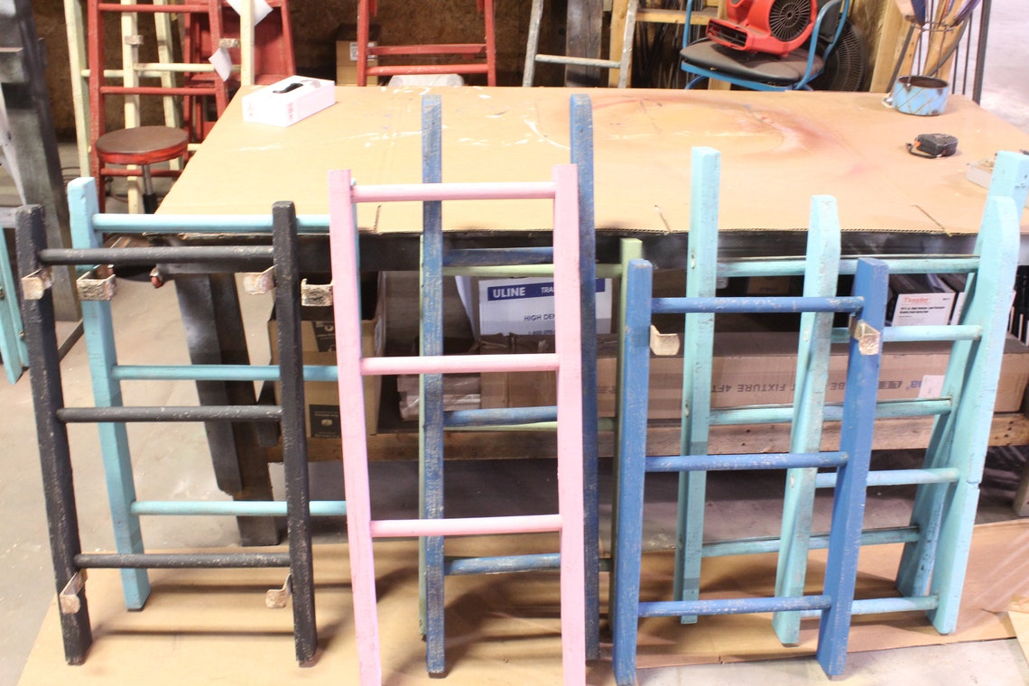 Country Colored 3 Rung Antique Ladders Vintage Decorating | Etsy