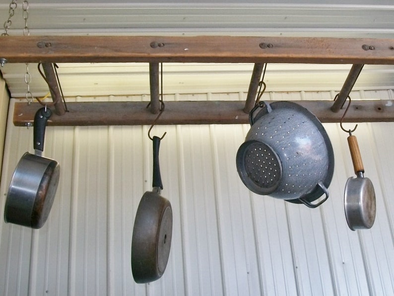 4 Rung Pot Rack Using Antique Ladder Vintage Surface | Etsy