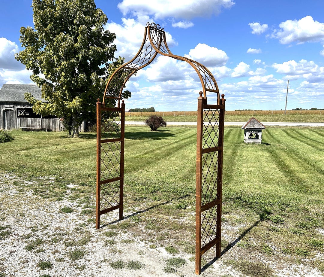 Handmade Wrought Iron Arched Michael Garden Arch, Rustic Vine Trellis ...