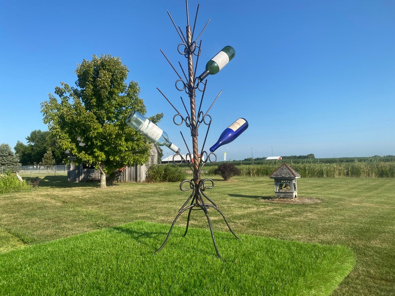 Wrought Iron Twisted Bottle Tree – Rustic Outdoor Wine Bottle Holder - Etsy