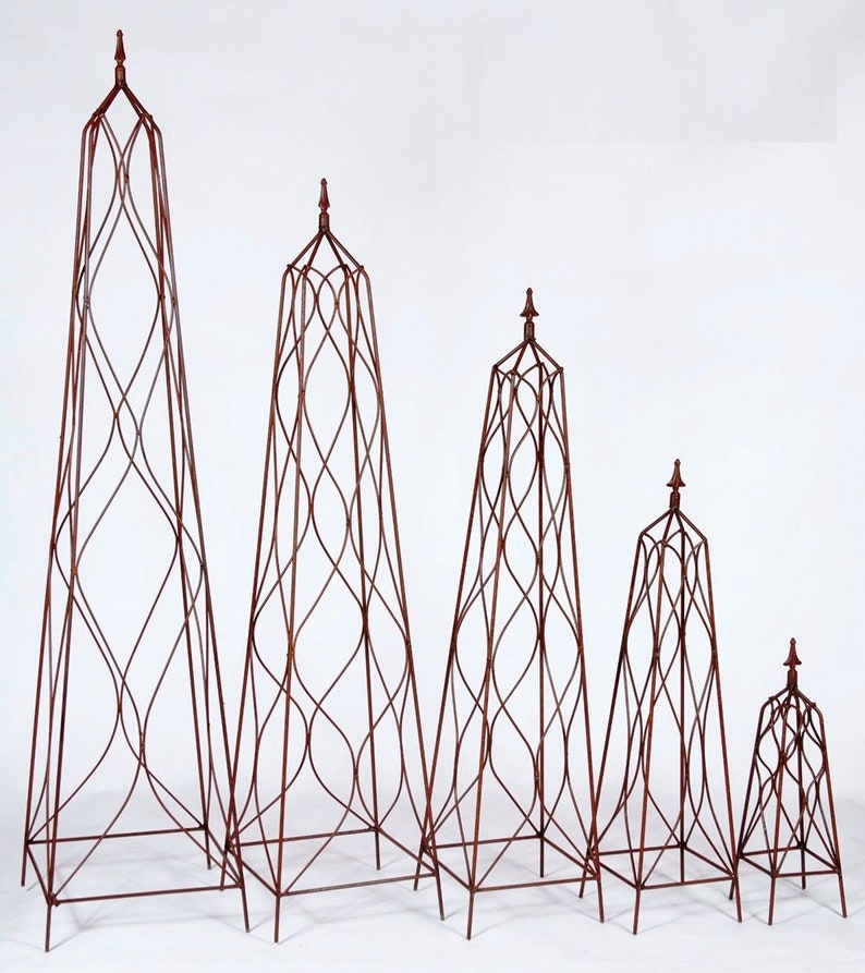 Wrought Iron Finial Topiary Square Trellis, Rustic Garden Plant Climber ...