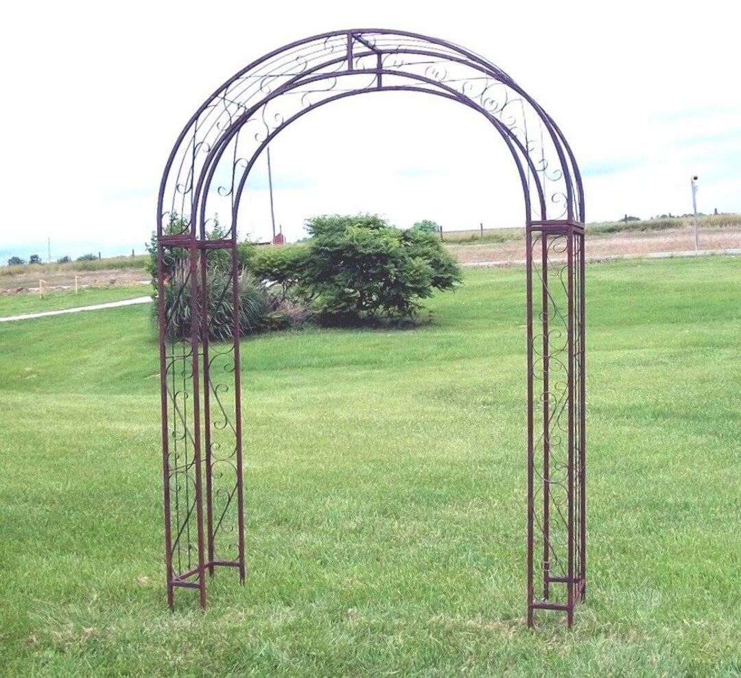 Wrought Iron XL Round Top Arbor, Climbing Flower Garden Arch, Rustic ...