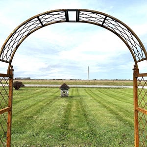 Custom Wide Wrought Iron Henry Trellis Arbor, Rustic Climbing Flower ...