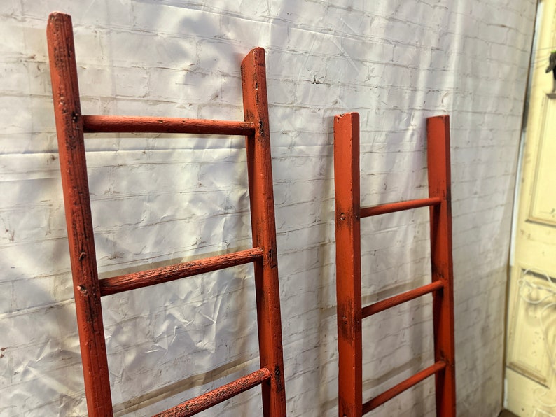 Choose From 2 Red Vintage Wooden Ladder – Rustic Farmhouse Display ...