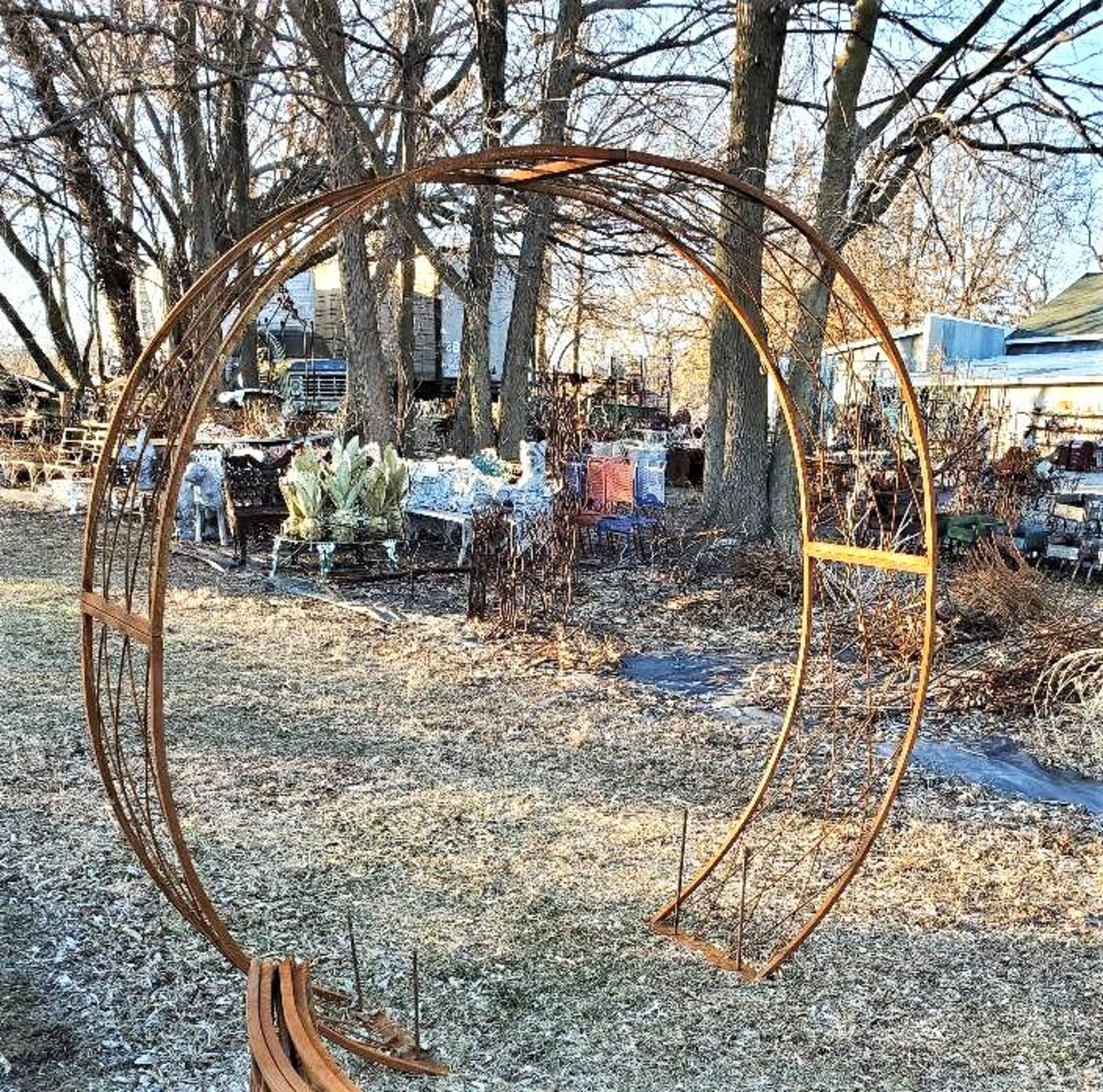 Wrought Iron Cross Cross Circle Arbor – Flower & Vine Support, Garden ...