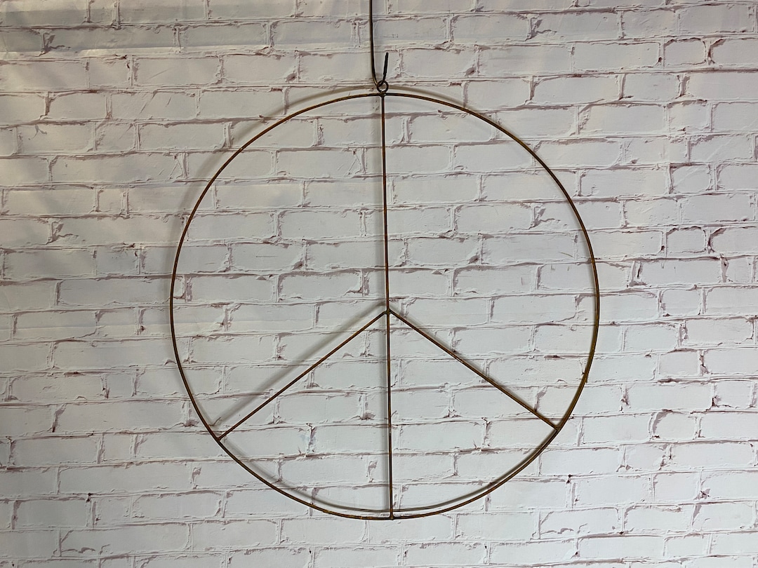 Large Wrought Iron Hanging Peace Sign – Rustic Indoor Outdoor Wall ...