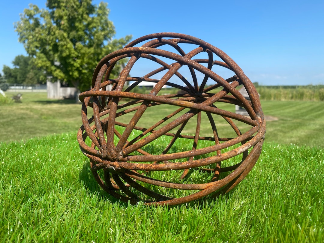 Wrought Iron 8" Garden Sphere, Rustic Metal Plant Trellis, Yard ...