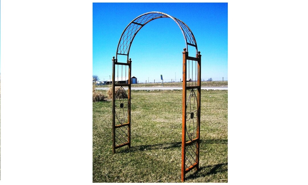 Wrought Iron Cross Medallion Arbor Arch Flower & Vine Support Garden ...