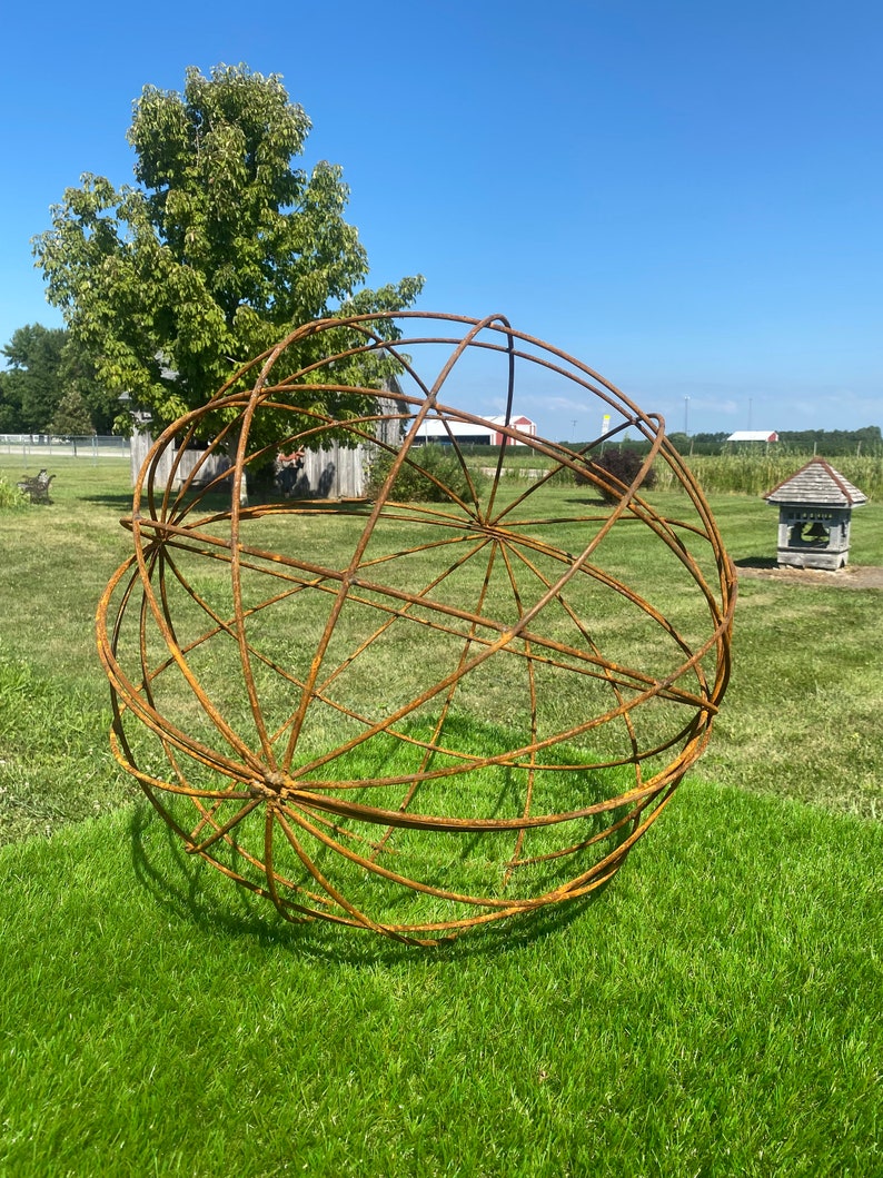 Wrought Iron 24" Garden Sphere, Rustic Plant Climber, Yard Art - Etsy