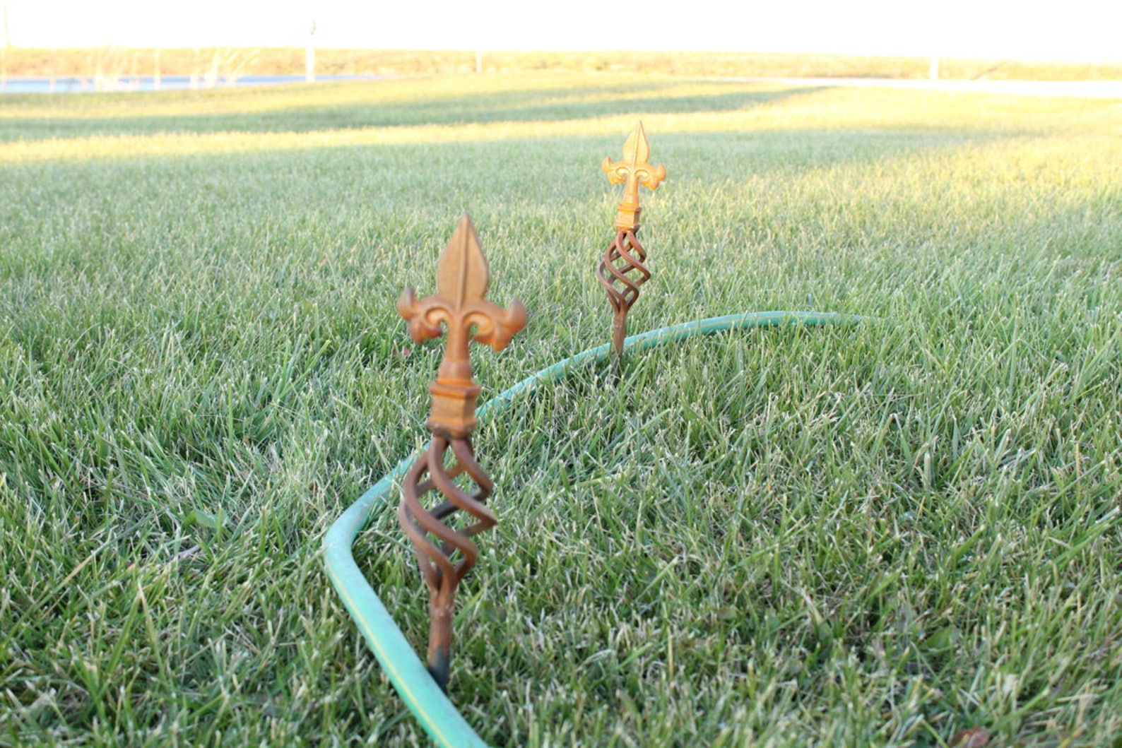 3 Wrought Iron Hose Guards W/ Cast Iron Finial Guide Garden - Etsy