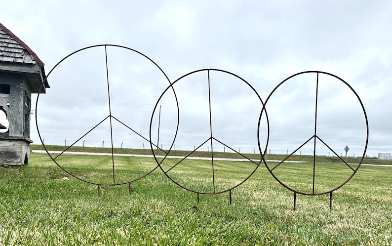 Huge 37" Wrought Iron Yard Peace Stake - Rustic Sign Decoration ...