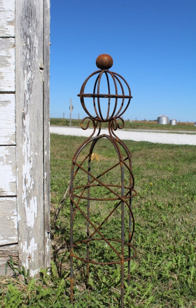 Wrought Iron Stick Man Topiary Trellis, Rustic Garden Sculpture, Plant ...