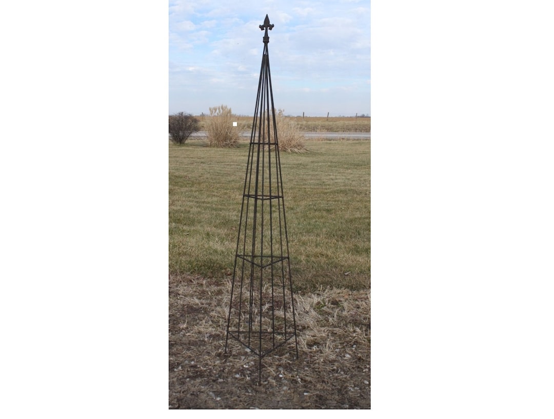 Wrought Iron Finial Top Triangle Topiary Trellis, Rustic Garden ...