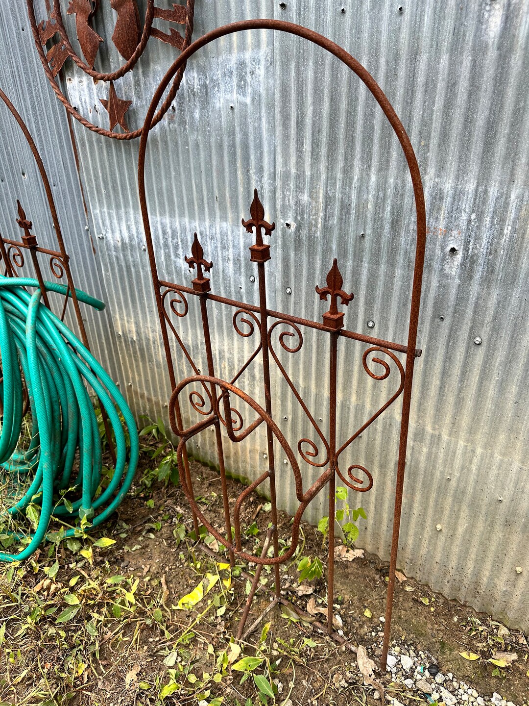 53" Wrought Iron Hose Winder Trellis, Garden Support, Metal Climbing ...