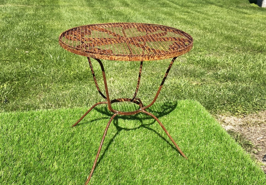 Wrought Iron Miniature Small Table Side Table Furniture Outdoor Lawn Stand Metal Patio Accents Lawn Decor Etsy