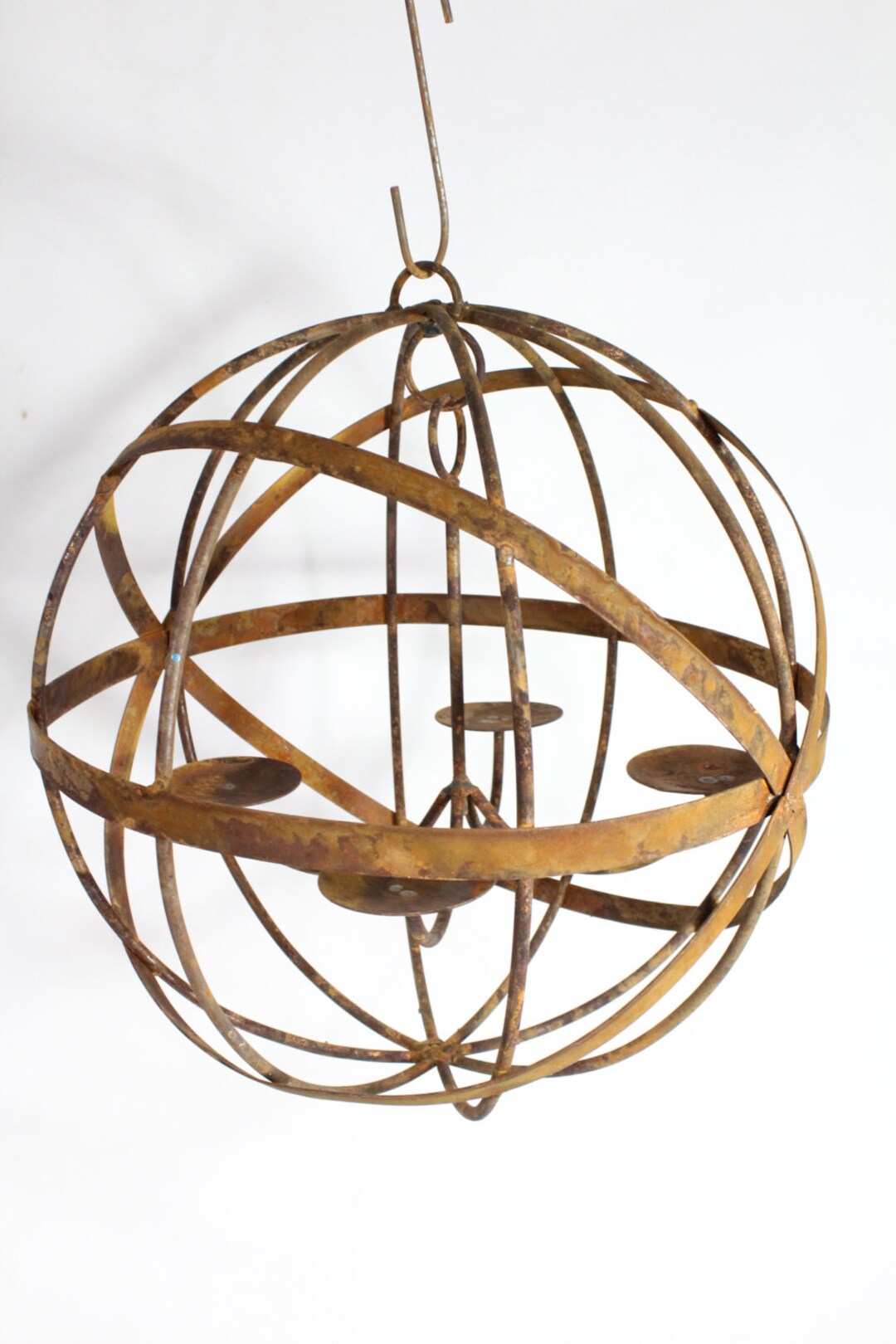 Wrought Iron 20'' Mystic Sphere Candle Chandelier – Rustic Orb Indoor ...