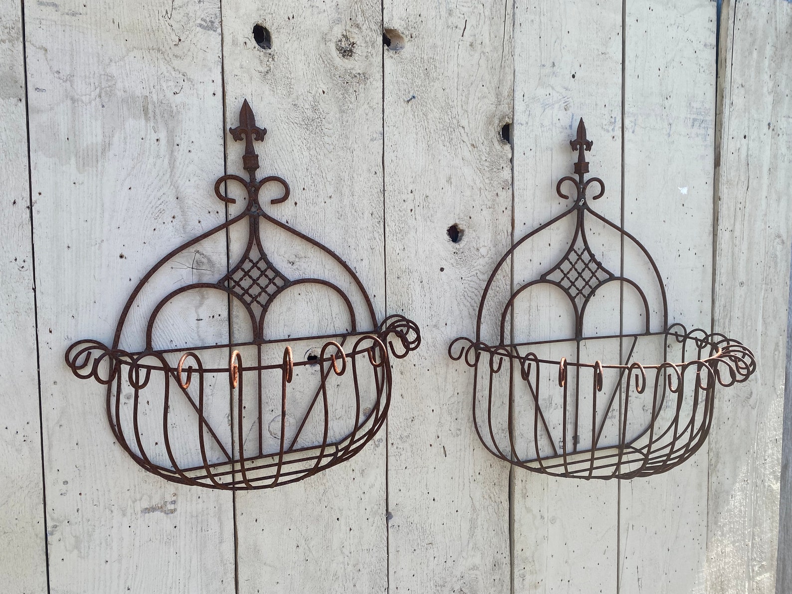 Wrought Iron Small Nora Wall Basket Outdoor Patio Metal - Etsy