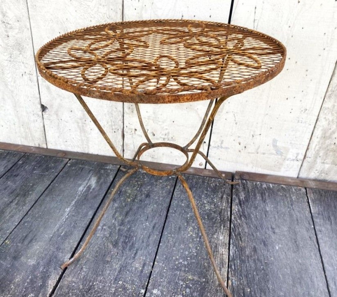 Rustic Wrought 18.5" Iron Flower Table – Outdoor Patio Accent - Etsy