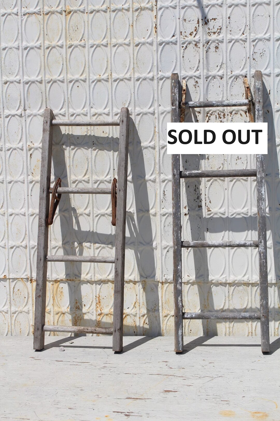 Tall 4 Round Rung Antique Wooden Ladders - Left ONLY AVAILABLE - Rustic ...