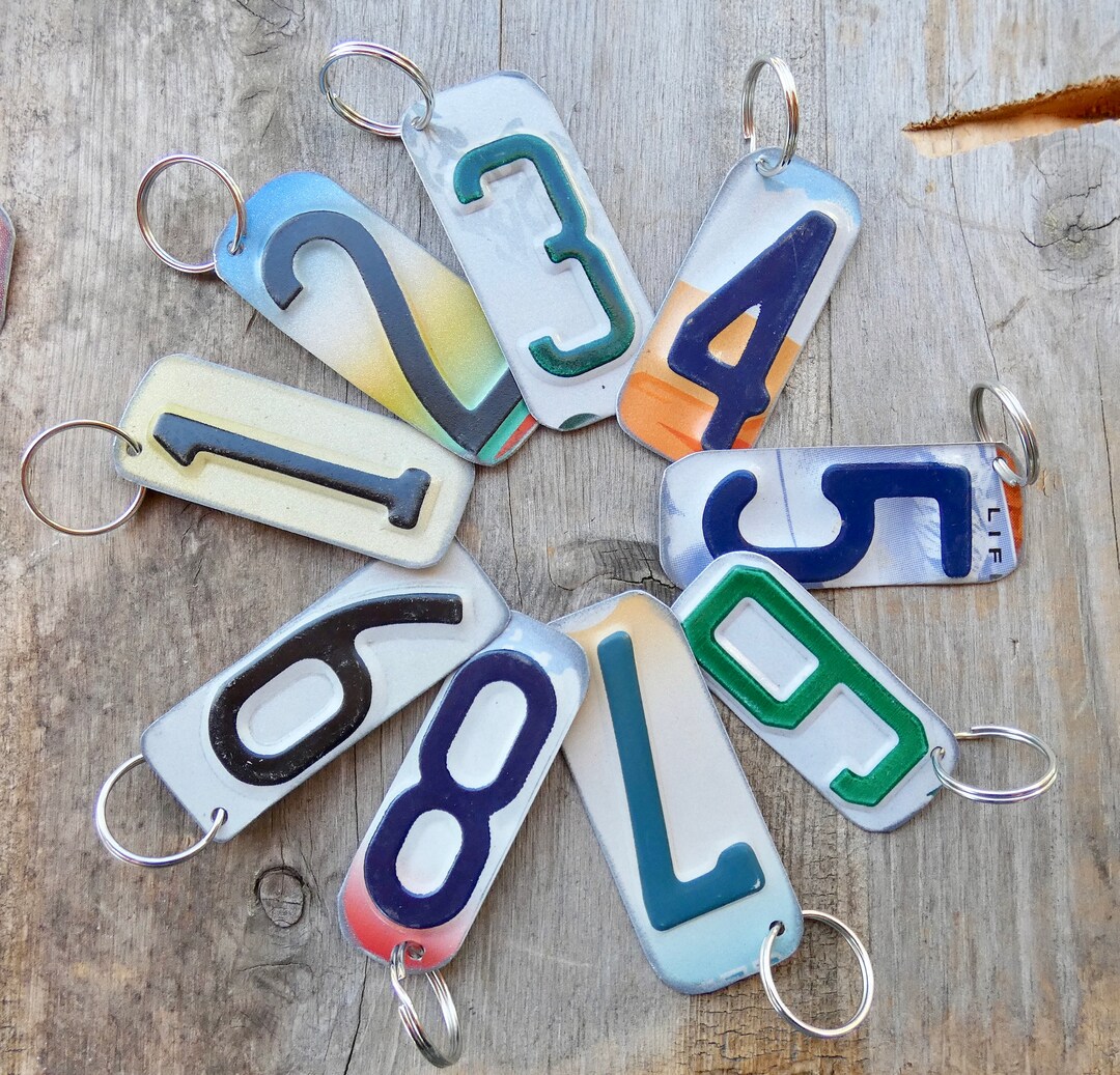 License Plate Keychains Repurposed From Authentic Plates Numbers 1-9 ...