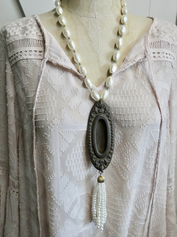 One of a Kind Vintage Pearls and Rustic Tassel Necklace | Etsy