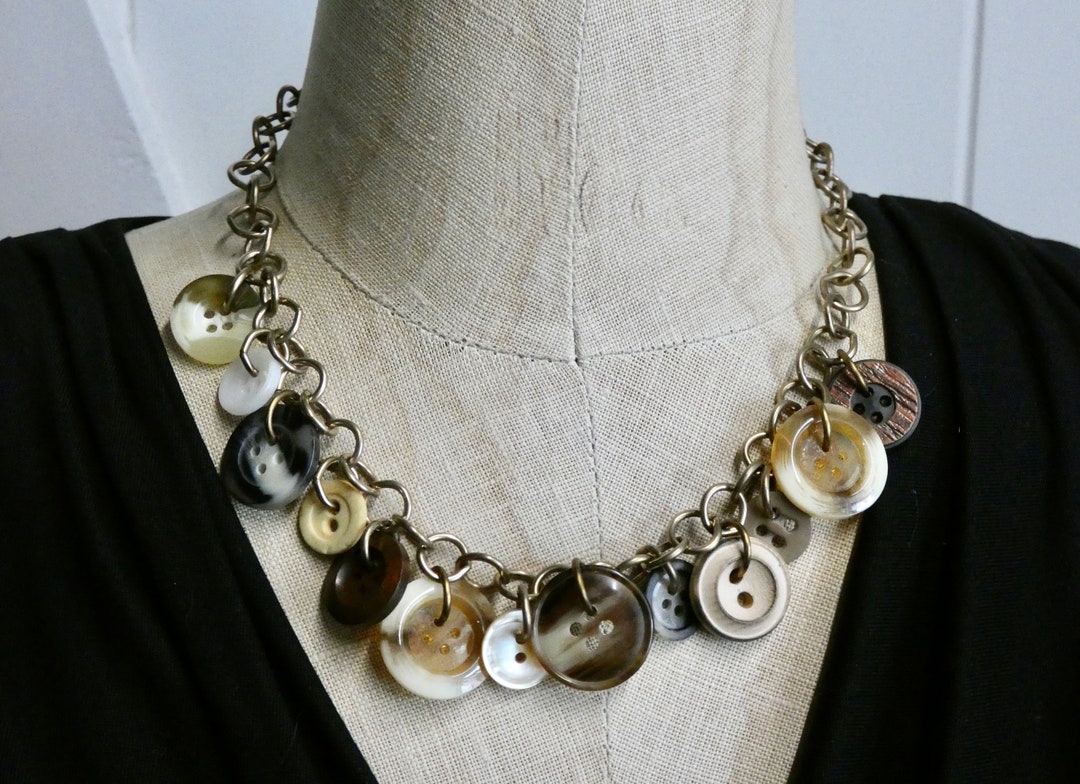 Vintage Button Necklace, One of a Kind Button Charm Necklace - Etsy