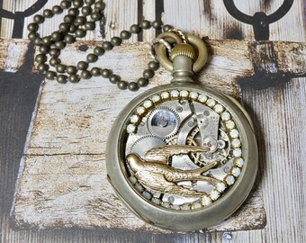 Steampunk Porcelain Pocket Watch Face Rhinestone Necklace - Etsy