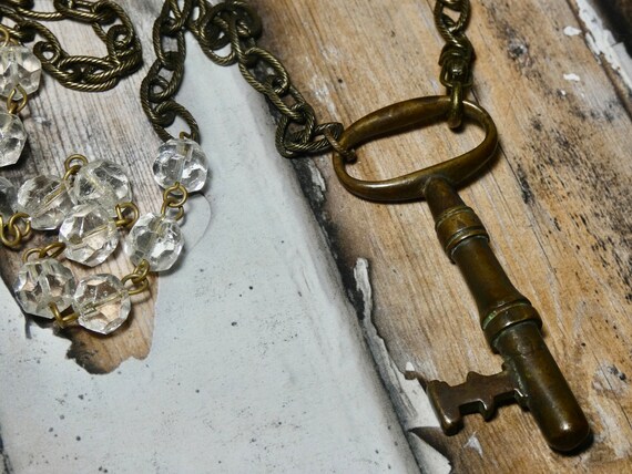 Skeleton Key Pendant, large key necklace - Gem