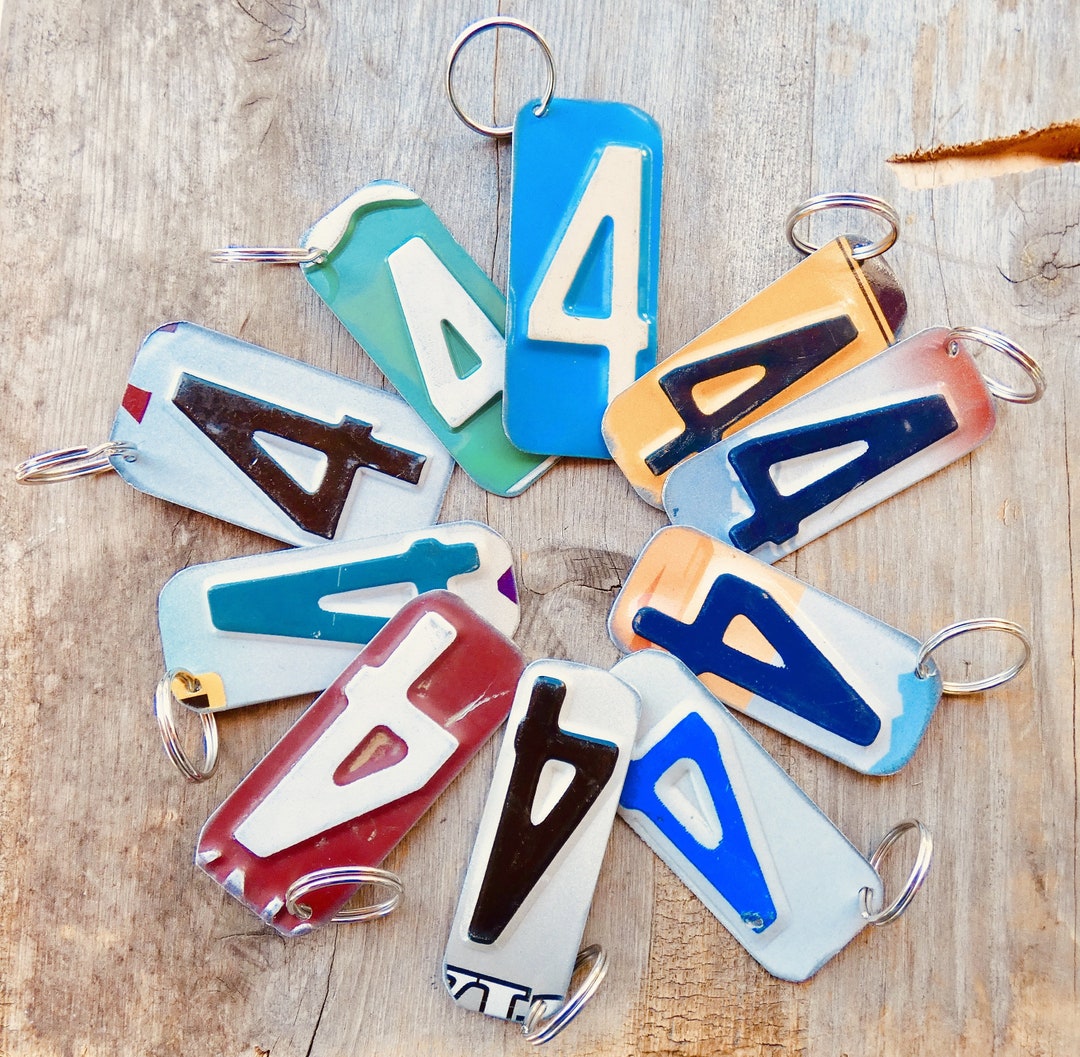 Number 4 Keychain From Repurposed License Plates - Etsy