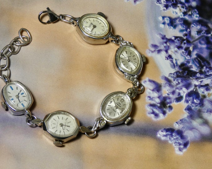 Vintage Watch Bracelet, One of a Kind Bracelet, All Silver Faces ...