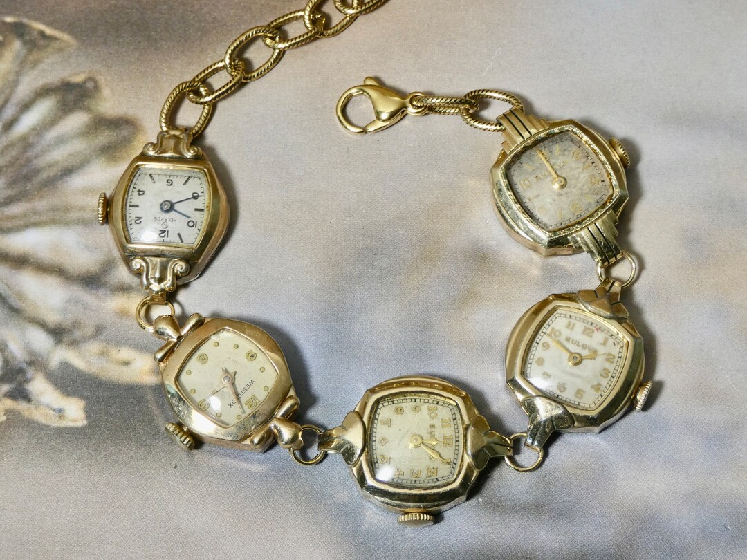 Vintage Watch Bracelet, One of a Kind Bracelet, All Gold Plated Watch ...