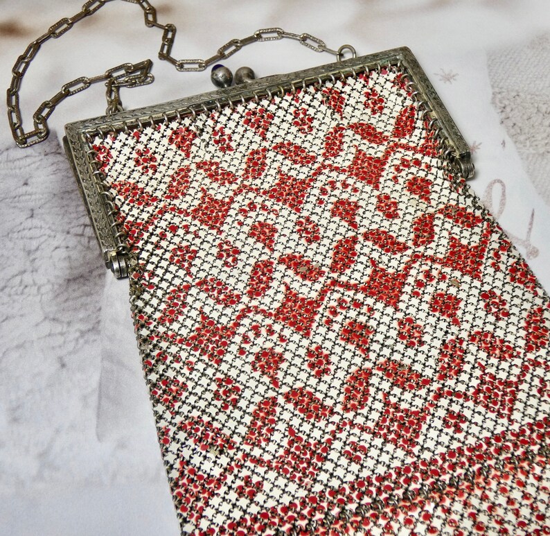 Vintage 1920's Metal Mesh Bag Red and Pearlized Mandalian - Etsy