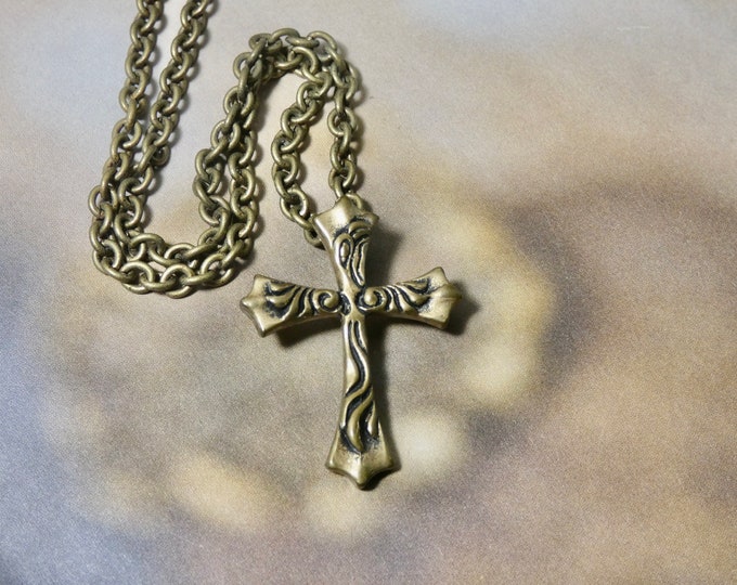 Cross Necklace, Classic Bronze Cross Pendant, Religious Gift for Him or ...
