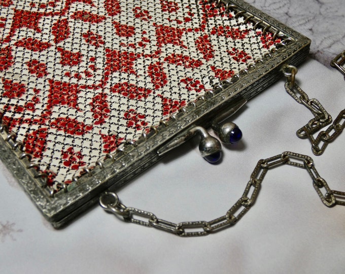 Vintage 1920's Metal Mesh Bag, Red and Pearlized Mandalian MFG Purse - Etsy