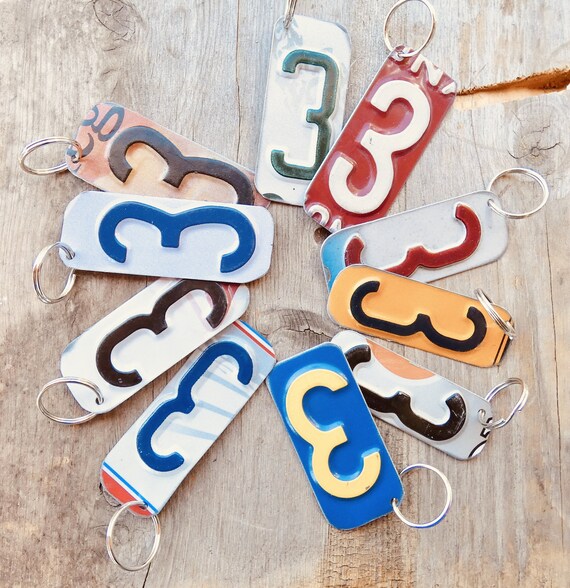 Number 3 Keychain from repurposed License Plates | Etsy