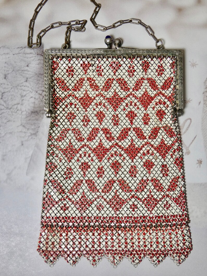 Vintage 1920's Metal Mesh Bag Red and Pearlized Mandalian - Etsy