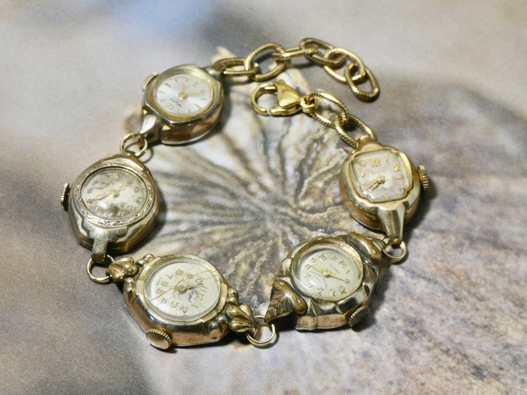 Vintage Watch Bracelet, One of a Kind Bracelet, All Gold Plated Watch ...