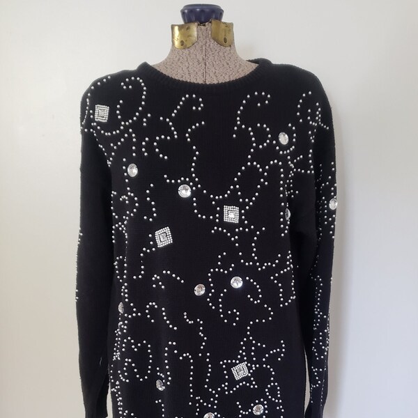 Black Beaded Sweater - Etsy