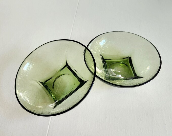 Vintage Hammered Style Dimple Clear Green Glass Bowls - Set of Two ...