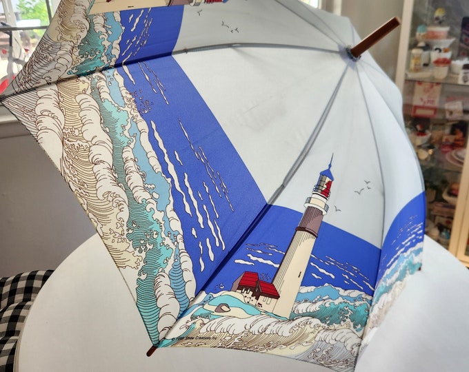 Vintage Lighthouse Beach Shaw Creations Cane Umbrella Retro 1990s ...