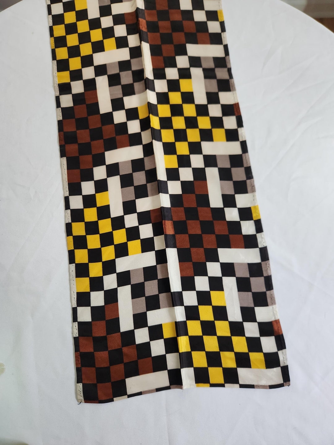 Vintage Checkered Pattern Black White Yellow Brown Skinny Scarf ...