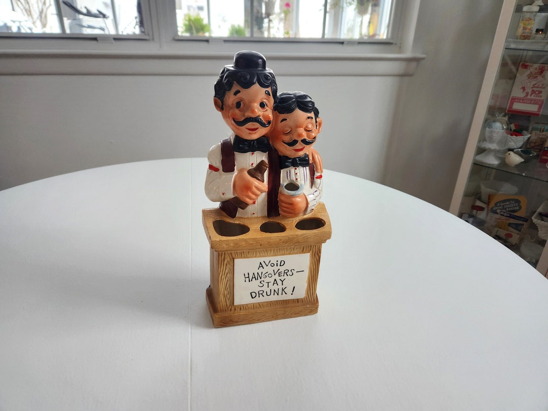 Vintage Bartender Cheer Ceramic Bar Tool Caddy - Avoid Hangovers Stay ...