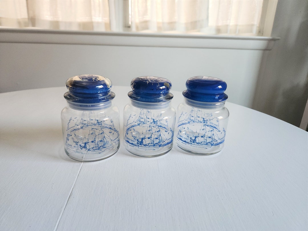 Vintage Sailing Ships Glass Jars - Set of Three - Retro Nautical Sea ...