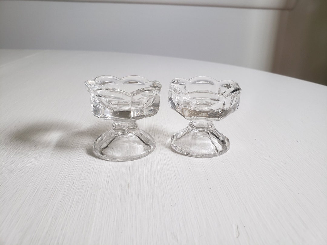 Vintage Clear Pedestal Glass Salt Dishes Set of Two Retro Salt Cellars ...