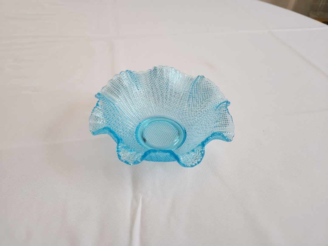 Vintage Clear Blue Crinkle Ribbon Glass Bowl -- Retro Colorful ...