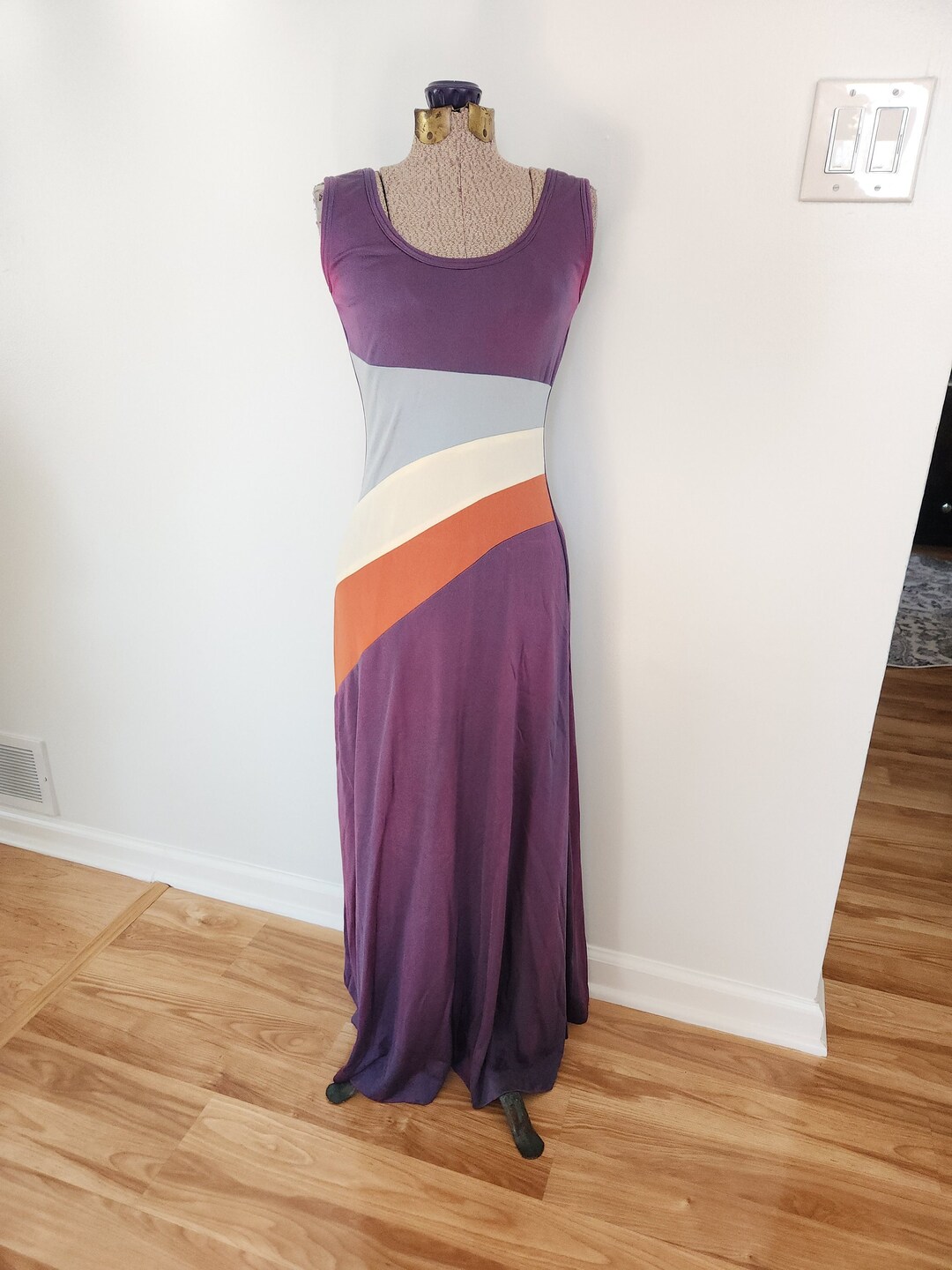 Vintage Groovy Striped Fitted Maxi Dress --- Retro 1970s Summer Disco ...